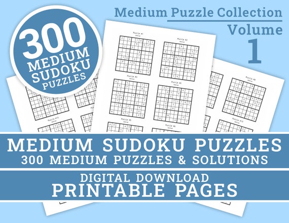 Sudoku Puzzles Medium Level Collection Volume 1 300 - Etsy