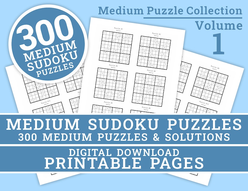 Sudoku Puzzles - Medium Level Collection - Volume 1 | 300 Printable ...