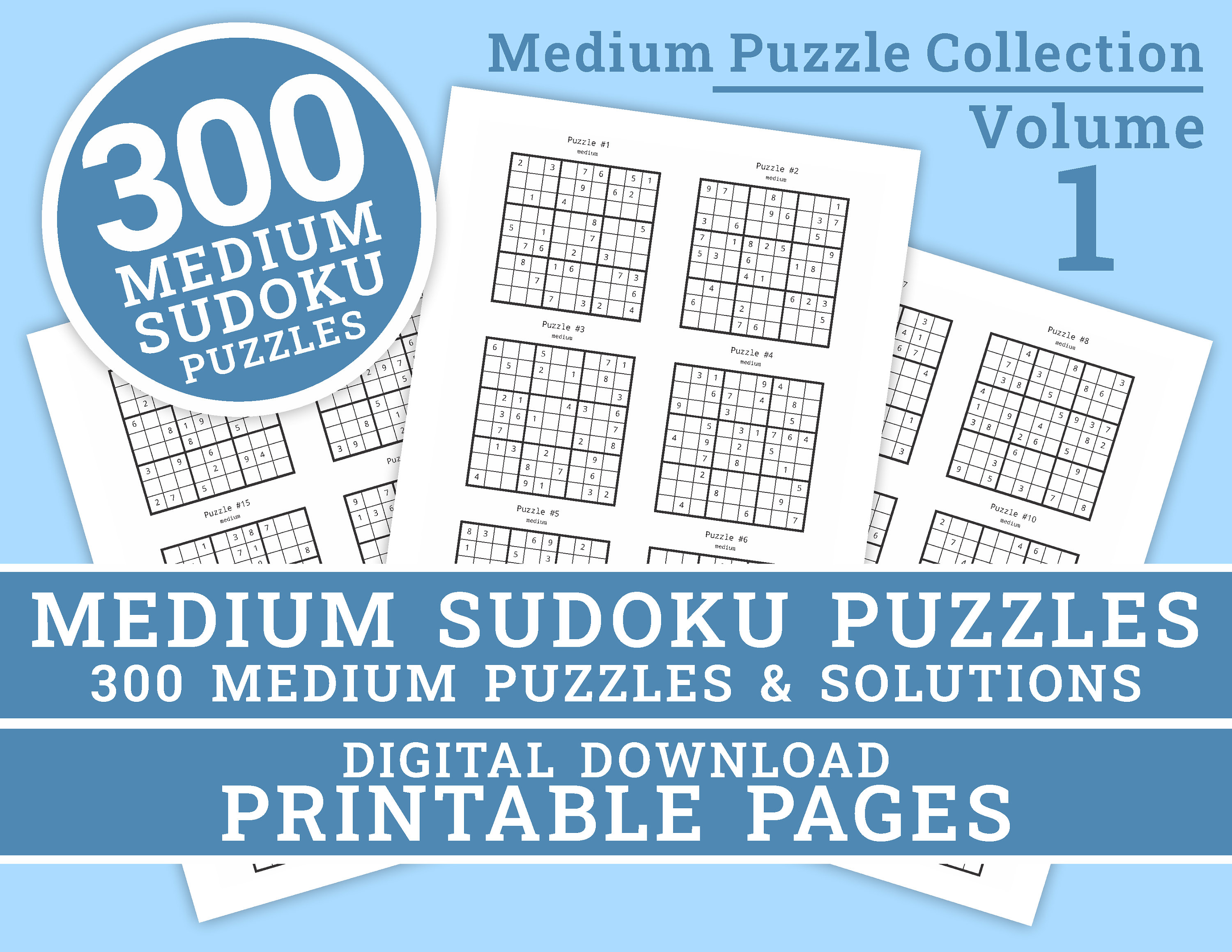 Sudoku Puzzles - Medium Level Collection - Volume 1 | 300 Printable ...