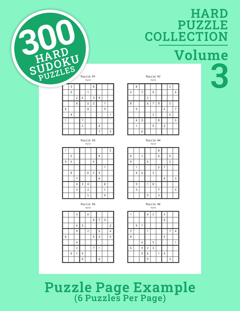 Sudoku Puzzles - Hard Level Collection - Volume 3 | 300 Printable Hard ...