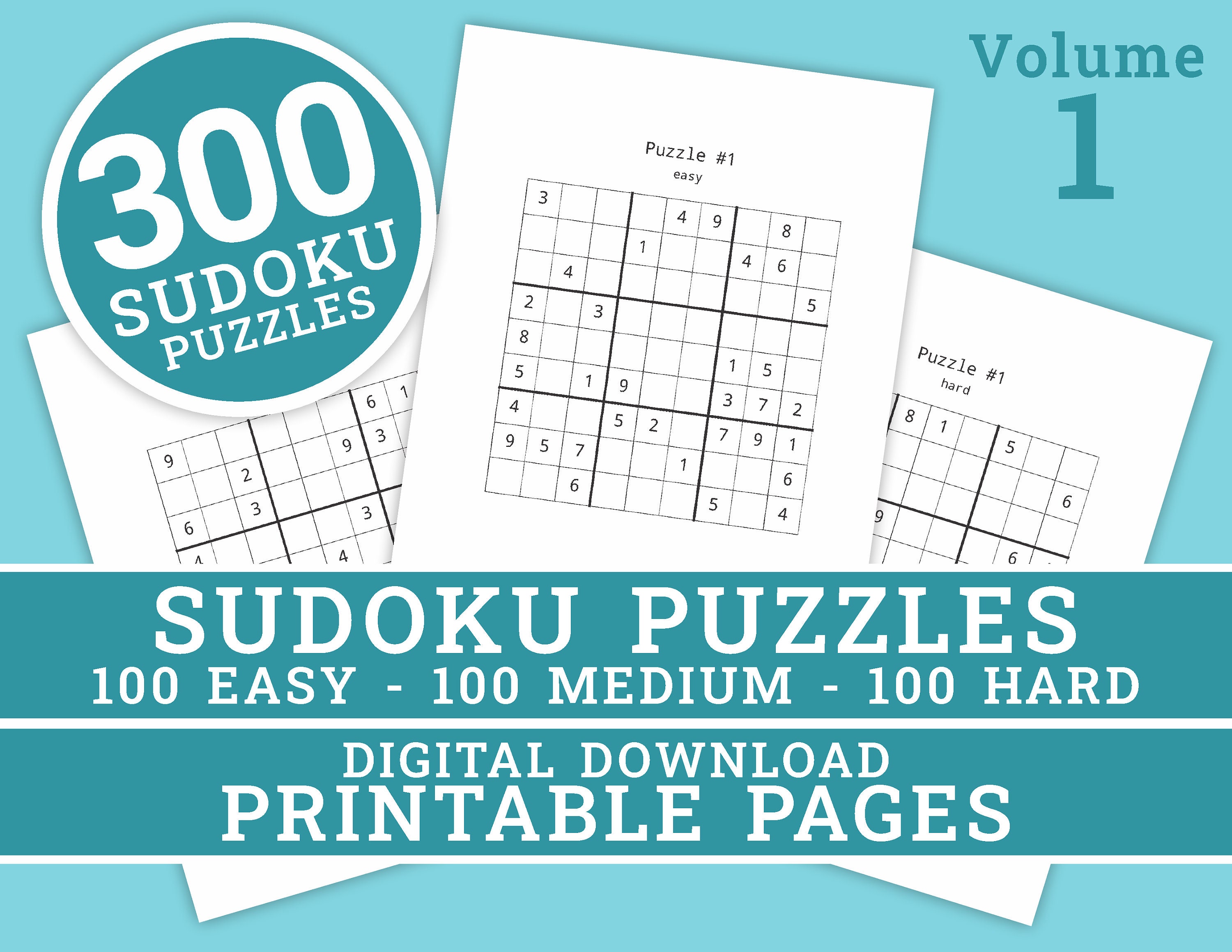 Sudoku Puzzles - Volume 1 | 300 Printable Puzzles Easy to Hard (100 ...