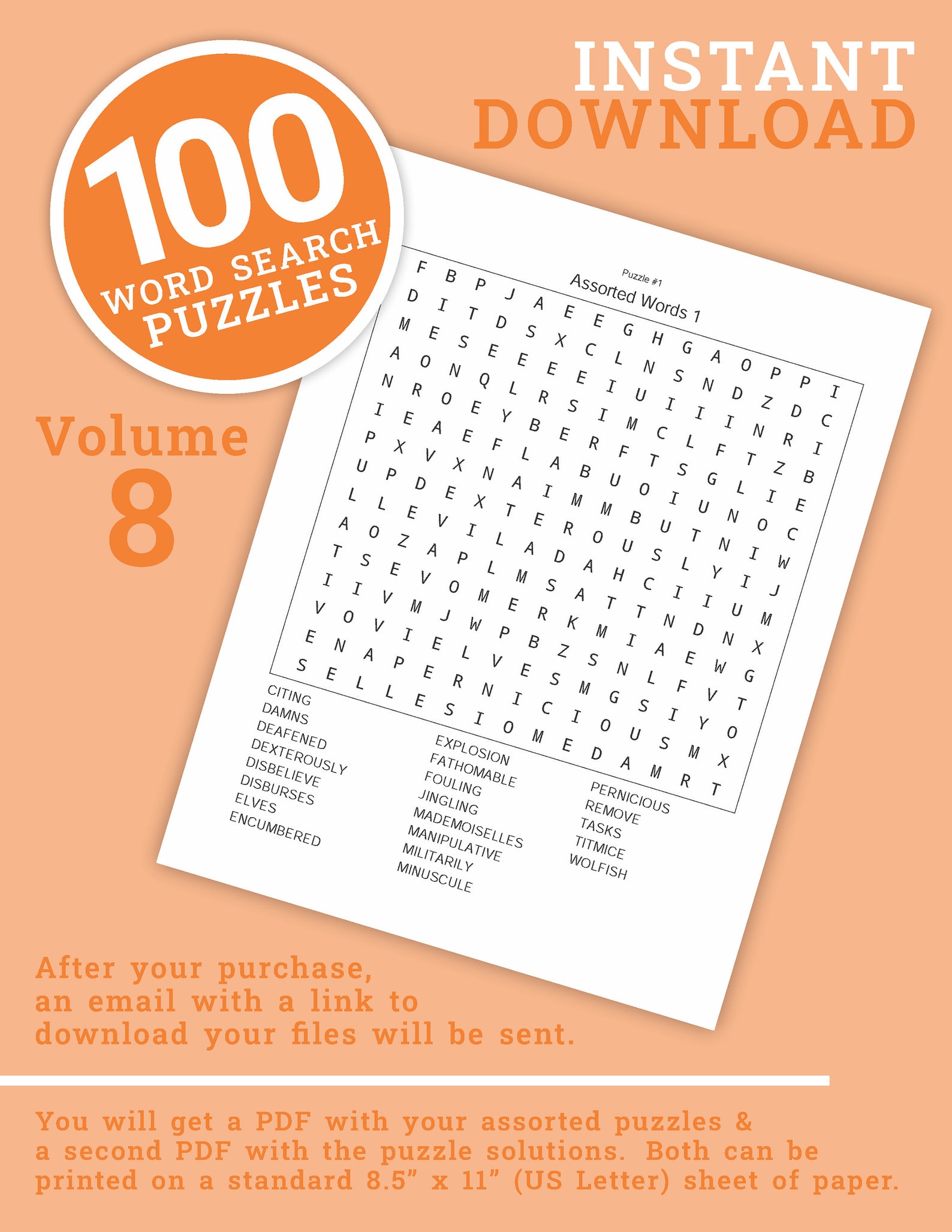 Word Search Puzzle - Volume 8 | 100 Printable Puzzle Pages for Kids and ...