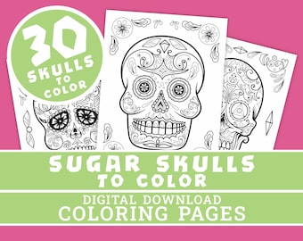 30 Sugar Skulls Coloring Pages - Etsy