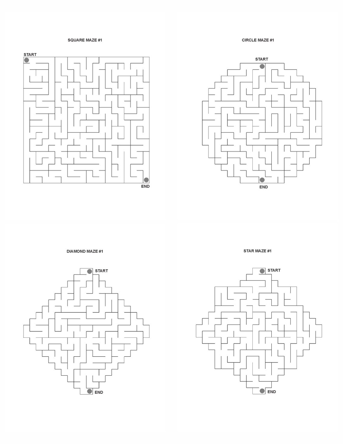 Printable Maze Puzzle Pages | 100 Assorted Mazes | Activity Maze ...