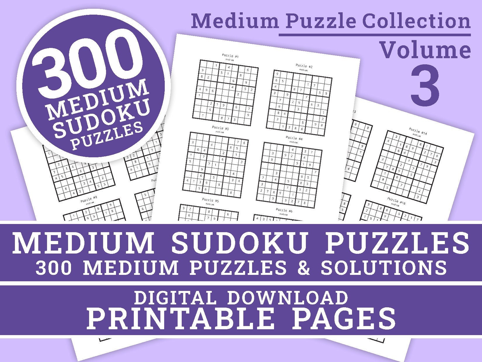 Sudoku Puzzles - Medium Level Collection - Volume 3 | 300 Printable ...