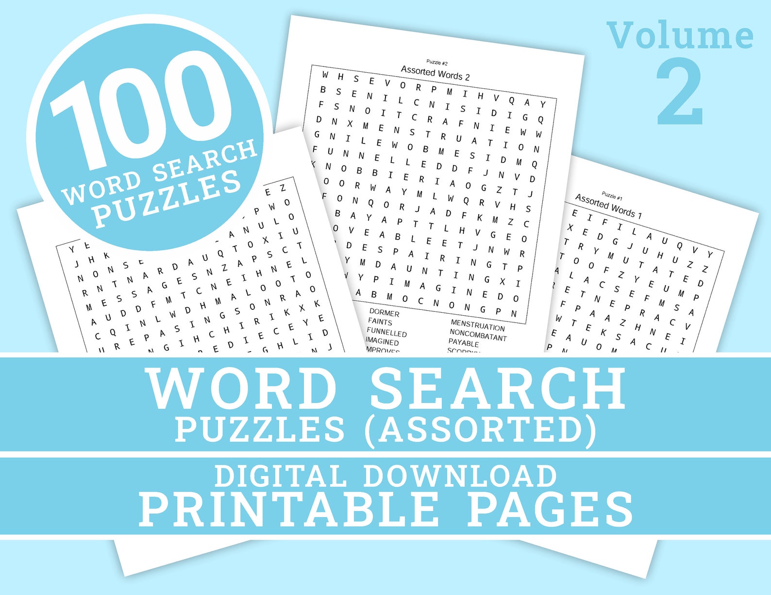 Word Search Puzzle - Volume 2 | 100 Printable Puzzle Pages for Kids and ...