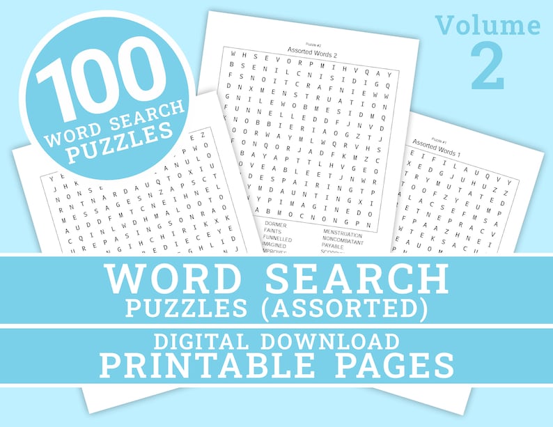 Word Search Puzzle - Volume 2 | 100 Printable Puzzle Pages for Kids and ...