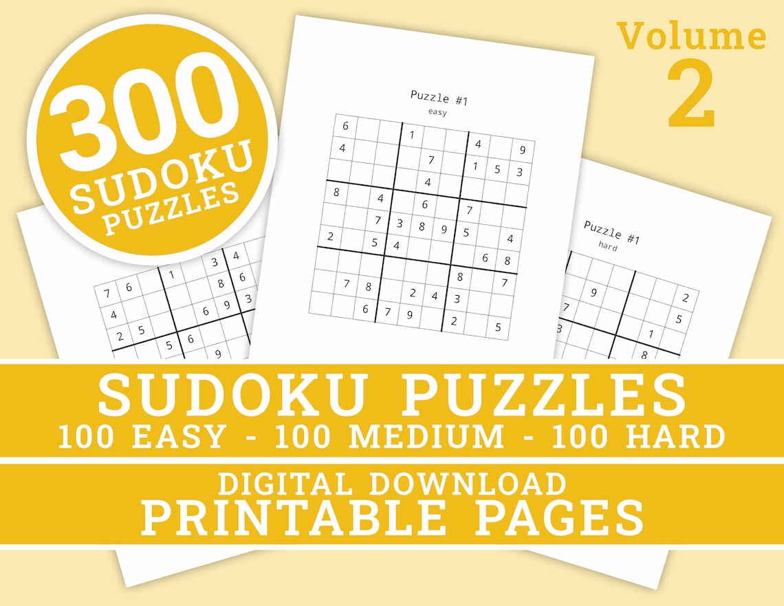Sudoku Puzzles - Volume 2 | 300 Printable Puzzles Easy to Hard (100 ...