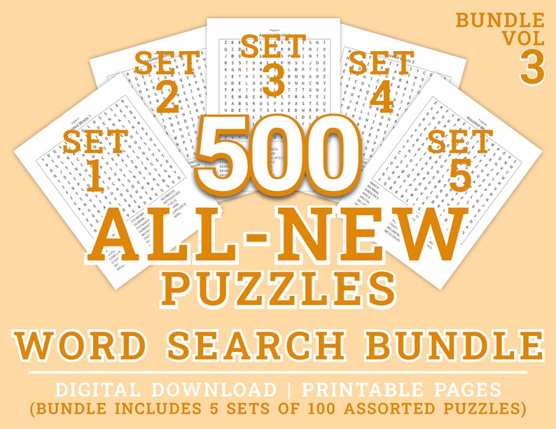 Word Search Bundle - BUNDLE SET 3 | 500 Printable Puzzle Pages for Kids ...