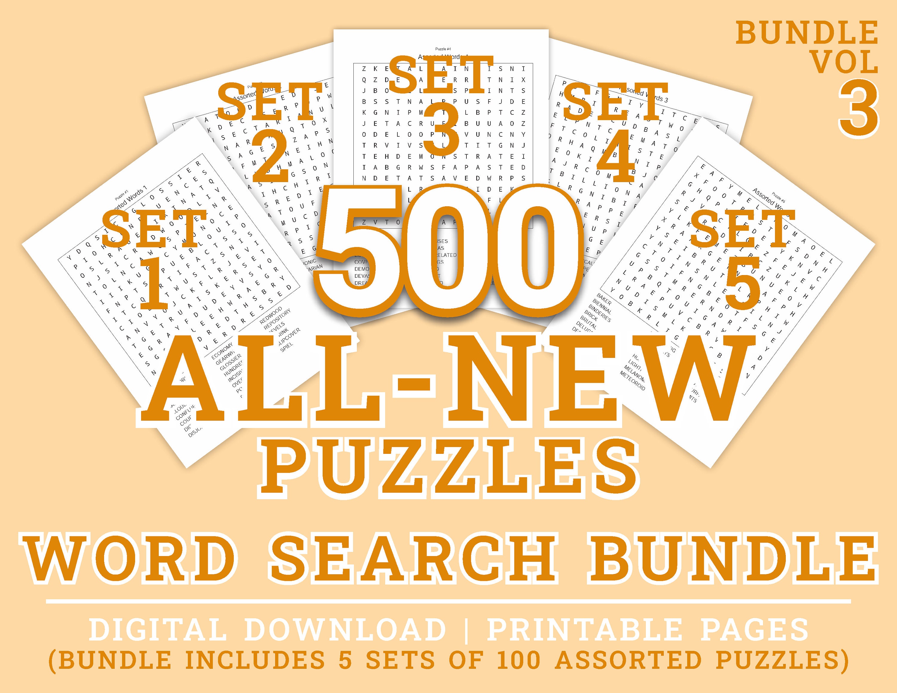 Word Search Bundle BUNDLE SET 3 500 Printable Puzzle Pages for Kids and ...