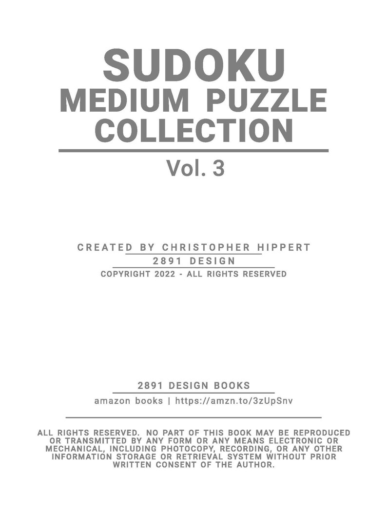 Sudoku Puzzles Medium Level Collection Volume 3 300 - Etsy
