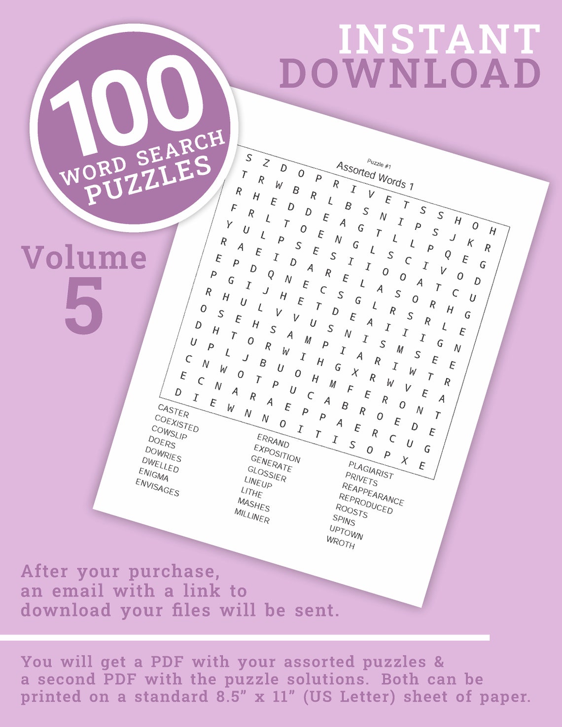 Word Search Puzzle - Volume 5 | 100 Printable Puzzle Pages for Kids and ...