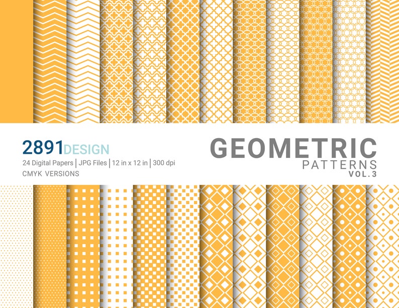 Geometric Patterns Digital Papers Vol 3 Orange and White Digital Paper ...