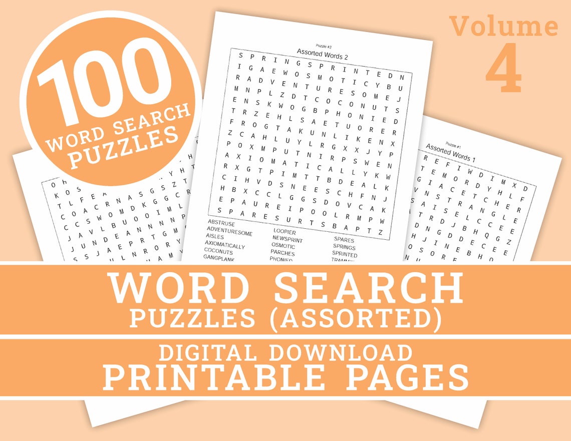 Word Search Puzzle - Volume 4 | 100 Printable Puzzle Pages for Kids and ...