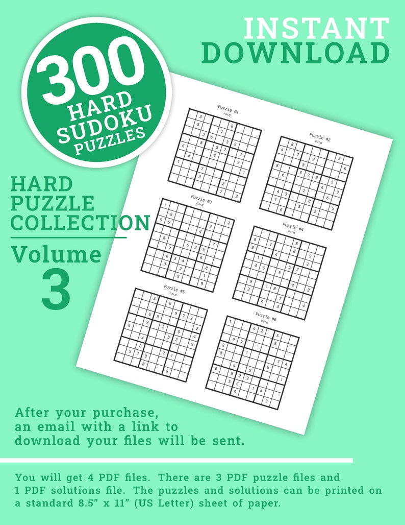 Sudoku Puzzles - Hard Level Collection - Volume 3 | 300 Printable Hard ...