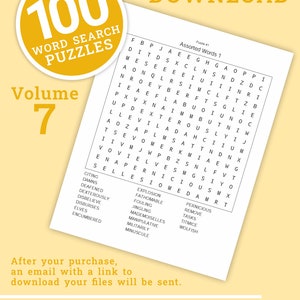 Word Search Puzzle - Volume 7 | 100 Printable Puzzle Pages for Kids and ...
