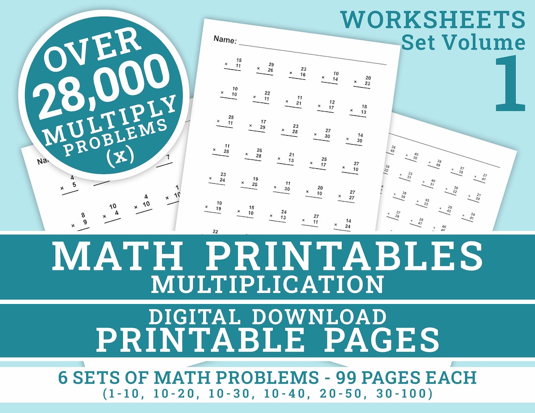 Math Printable Worksheets - Multiply - Volume 1 | 6 Sets of ...