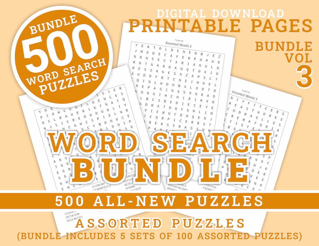 Word Search Bundle - BUNDLE SET 3 | 500 Printable Puzzle Pages for Kids ...