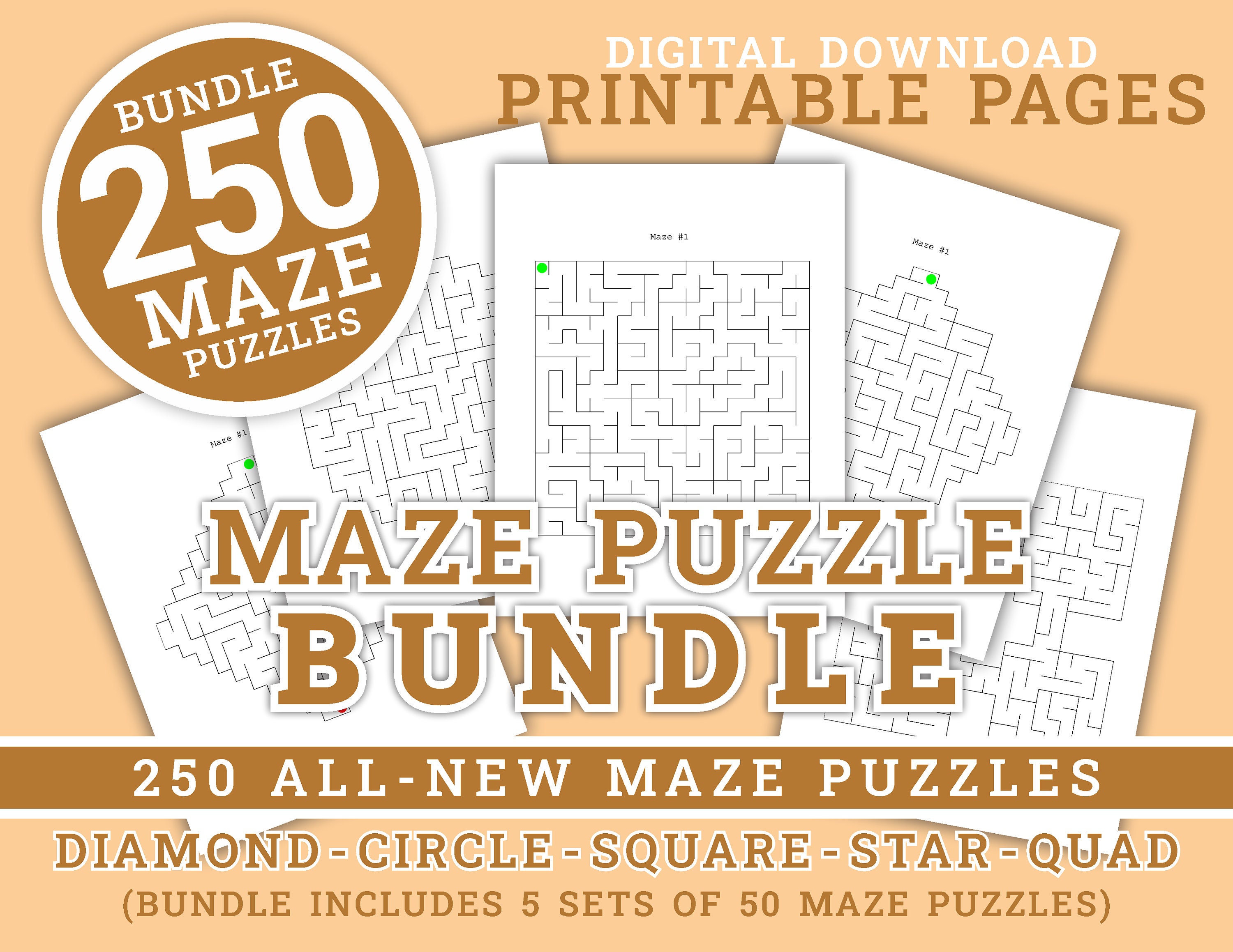 Maze Puzzle Bundle - BUNDLE SET 1 | 250 Printable Maze Puzzle Pages for ...
