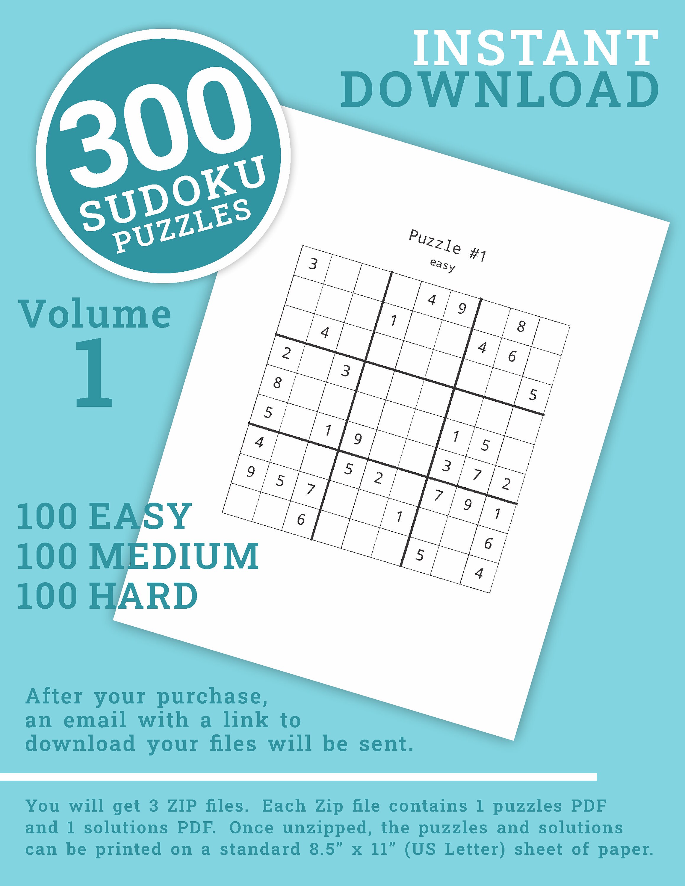 Sudoku Puzzles - Volume 1 | 300 Printable Puzzles Easy to Hard (100 ...