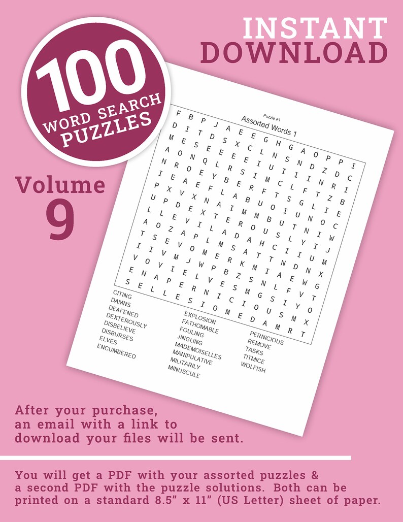 Word Search Puzzle - Volume 9 | 100 Printable Puzzle Pages for Kids and ...