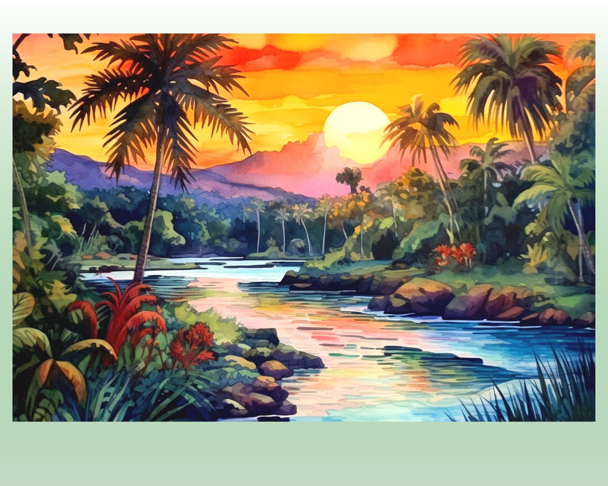 Jamaica Art, Peaceful and Serene Jamaican River Scene, West Indies Art ...