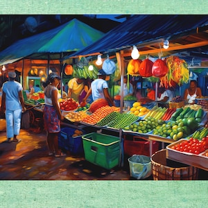 Print of Caribbean Market at Night - Etsy