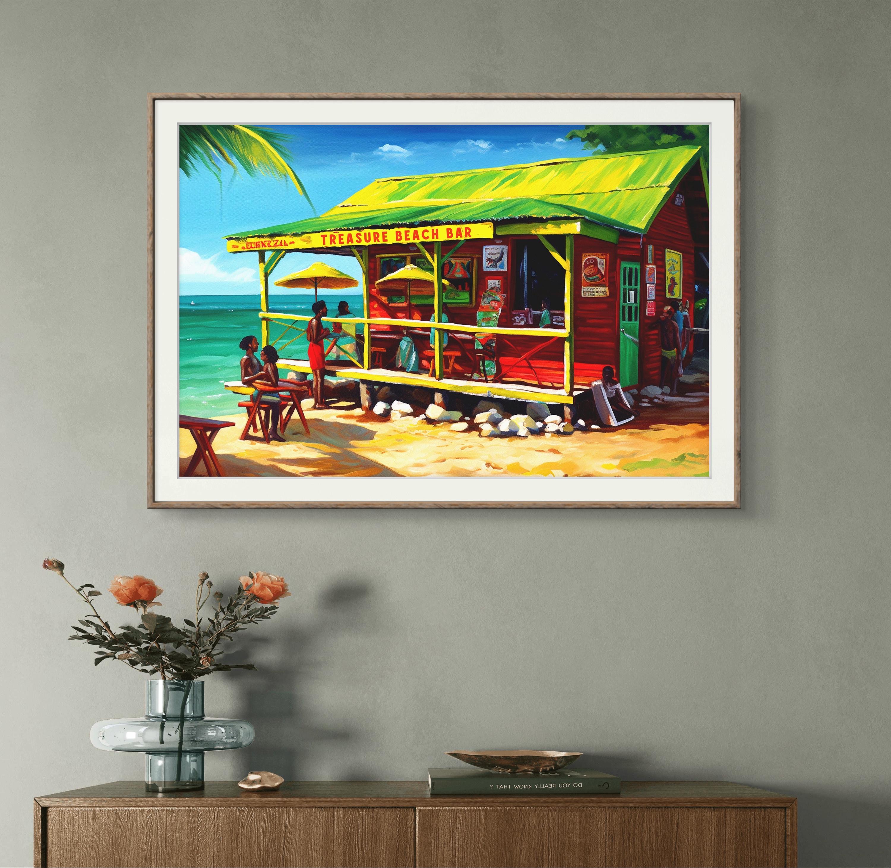 Jamaican Art Beach Bar Painting, Poster Print of Caribbean Art ...