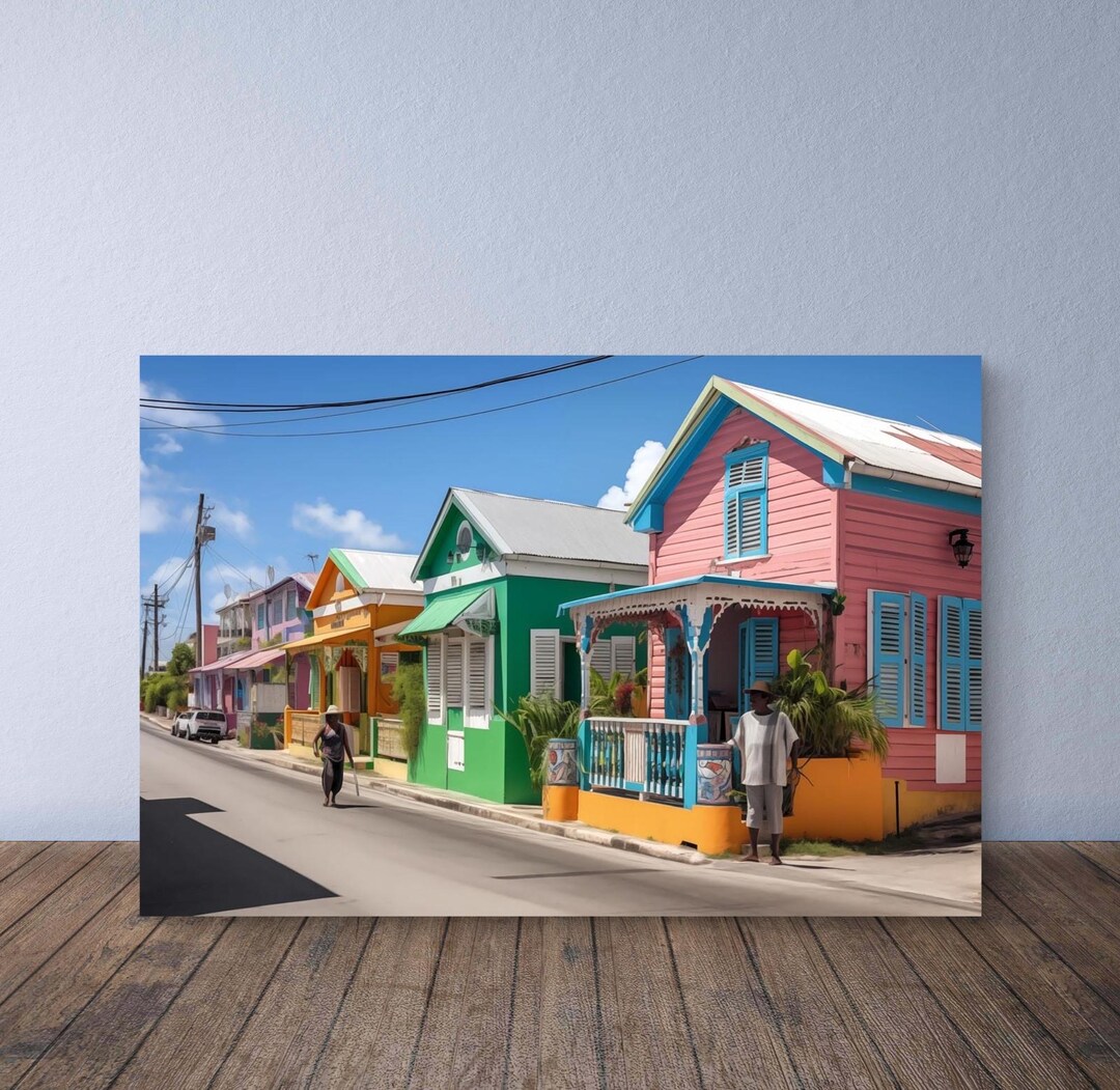 Barbados Street Wall Art Print | Caribbean Chattel House Architecture ...