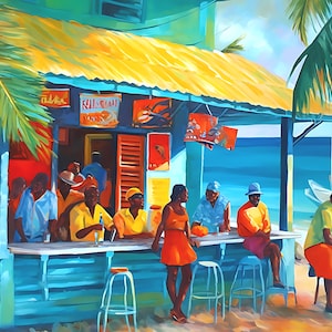 Barbados Art of Rum Shop Beach Bar, Great Caribbean Gift Barbados Print ...