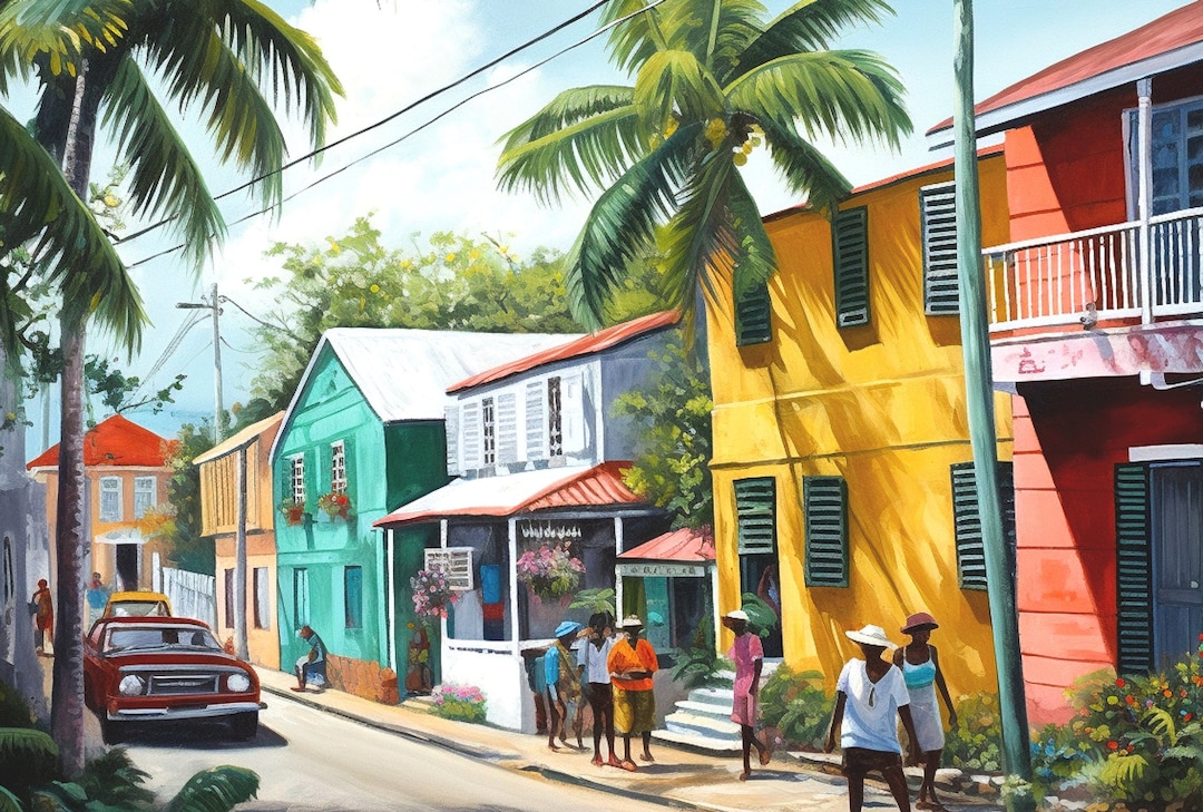 Bridgetown Barbados Painting, Bajan Art, Caribbean Wall Decor, Gift - Etsy