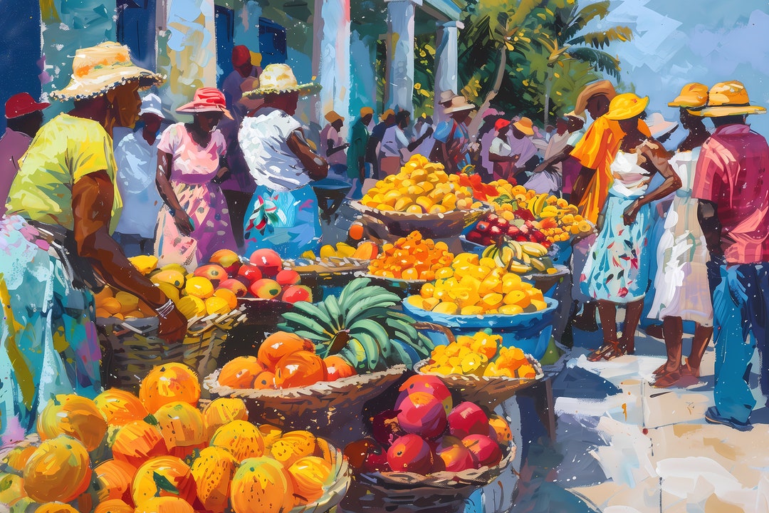 Caribbean Market Poster Print - Colorful Marketplace Scene - Artistic ...