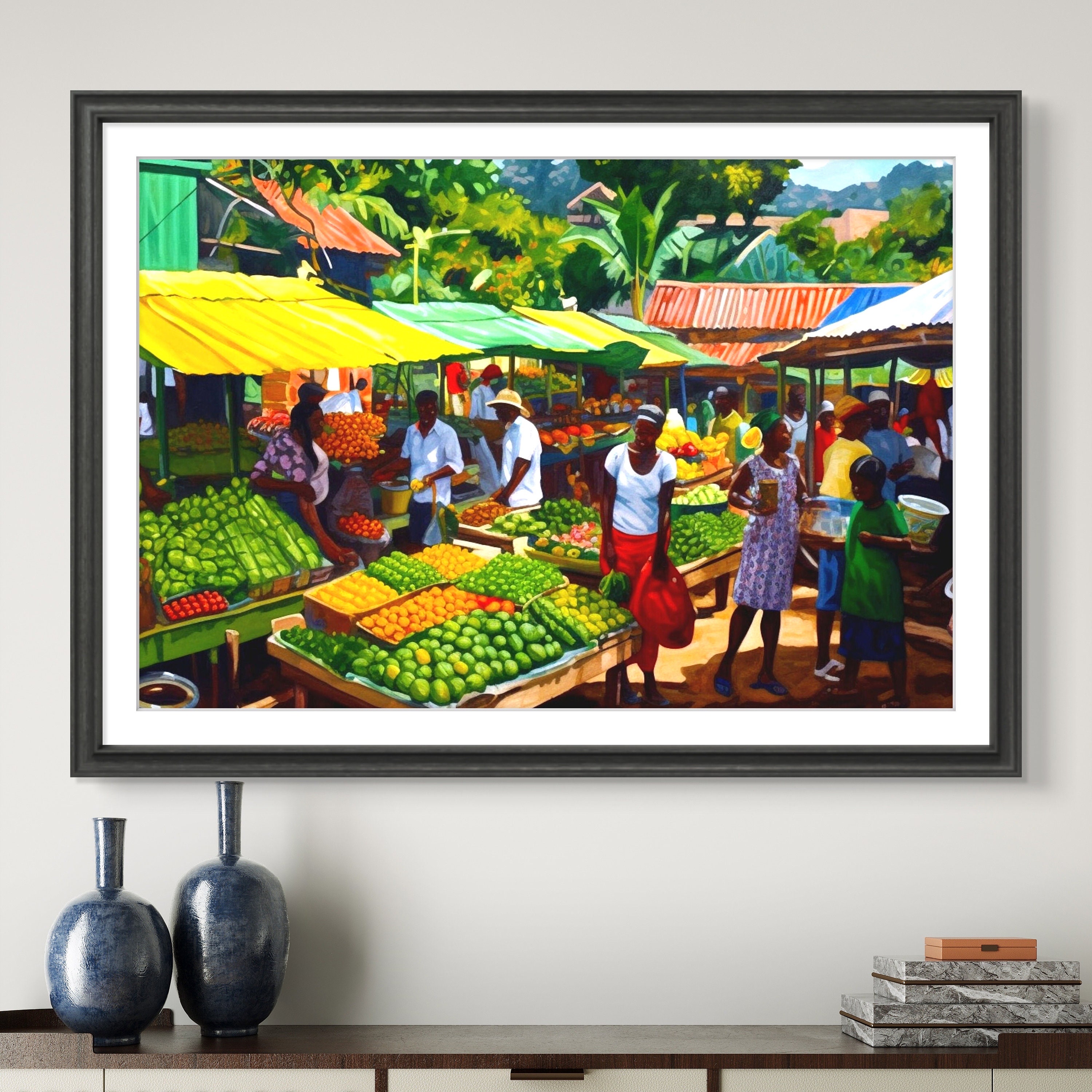 Caribbean Art Market Scene - Buying Provisions, Fruits and Vegetables ...