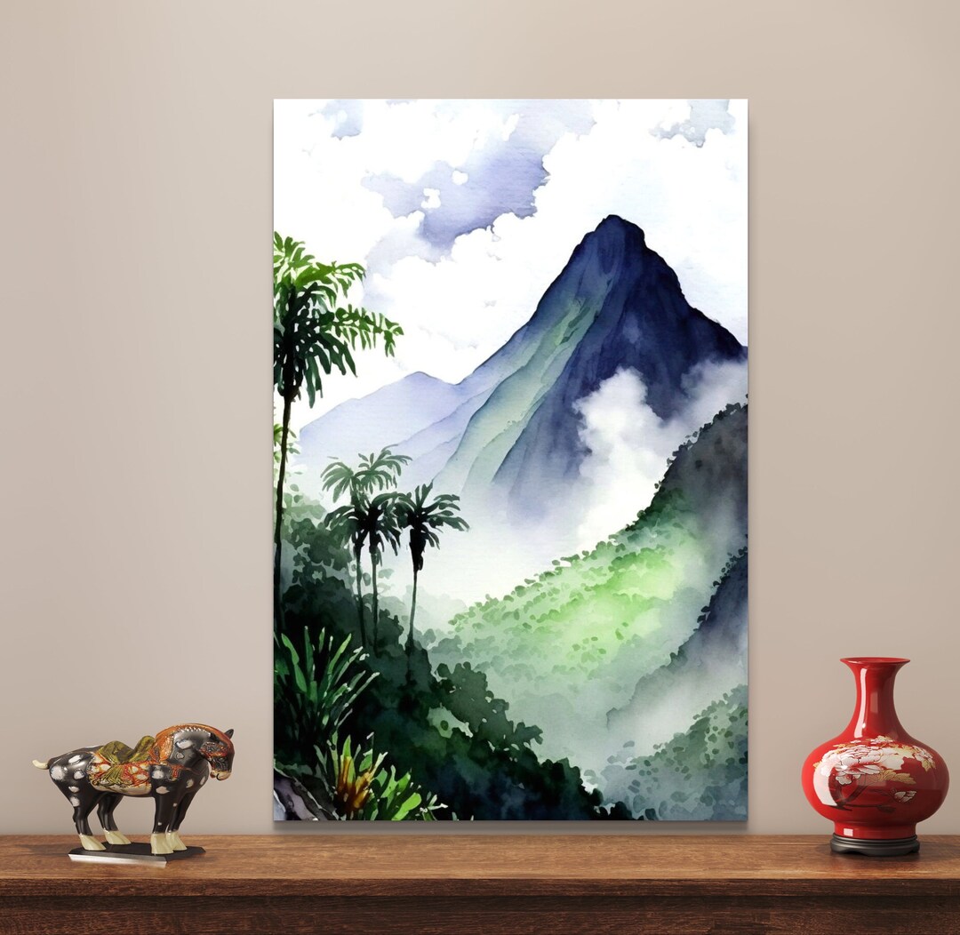 Painting of Morne Diablotin Dominica With Steam and Tropical Vegetation ...
