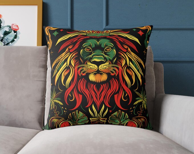 Rasta Lion Pillow, Rasta Colors Pillow, Rastafari-double Sided Lion of ...