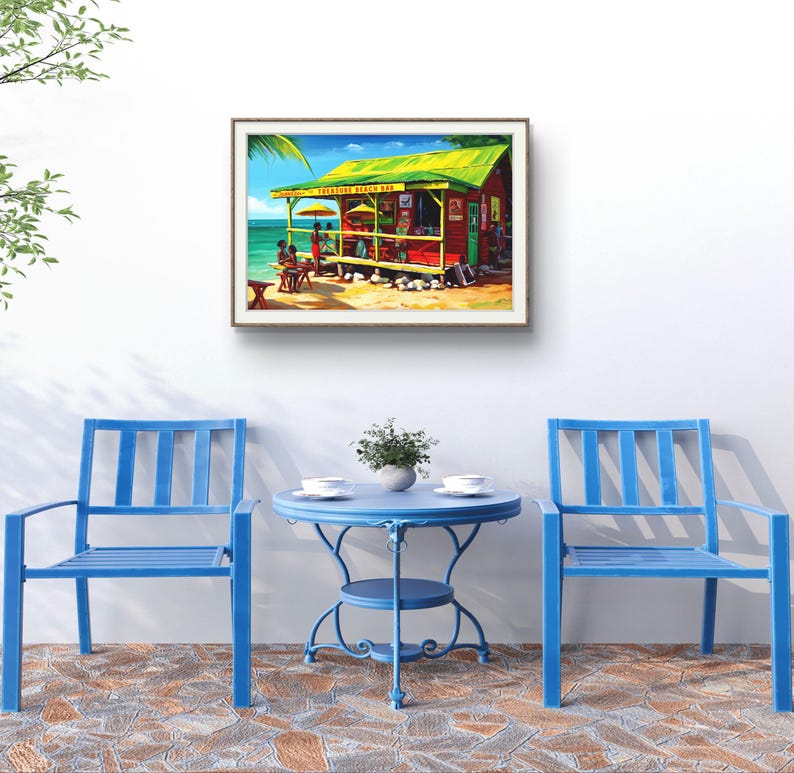 Jamaican Art Beach Bar Painting, Poster Print of Caribbean Art ...
