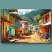 Dominica Art Canvas, Caribbean Village Scene, Madras Dress - Etsy
