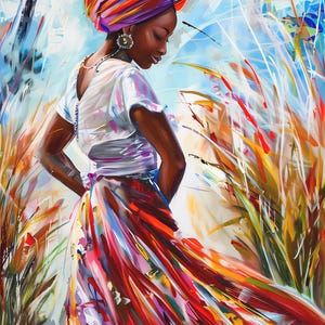 African-caribbean Art Print of Black Afro-caribbean Lady on Savannah on ...