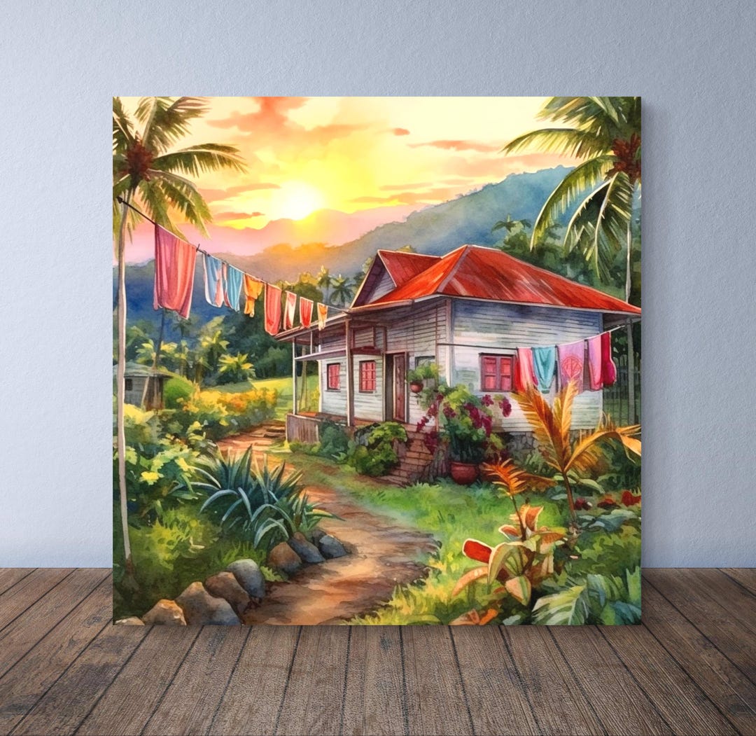 House in Jamaica Hills, Caribbean Canvas Art, Jamaican Art Piece ...