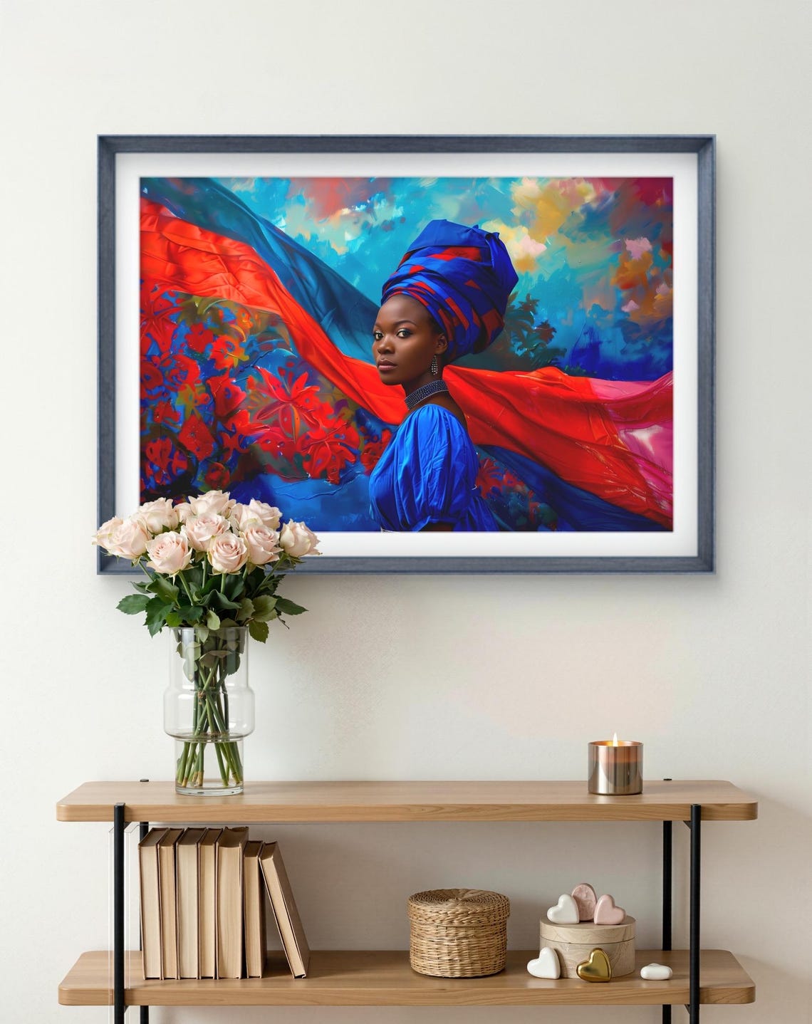 Haiti Poster Print of Haitian Woman Wearing Haitian Flag Colors of Blue ...