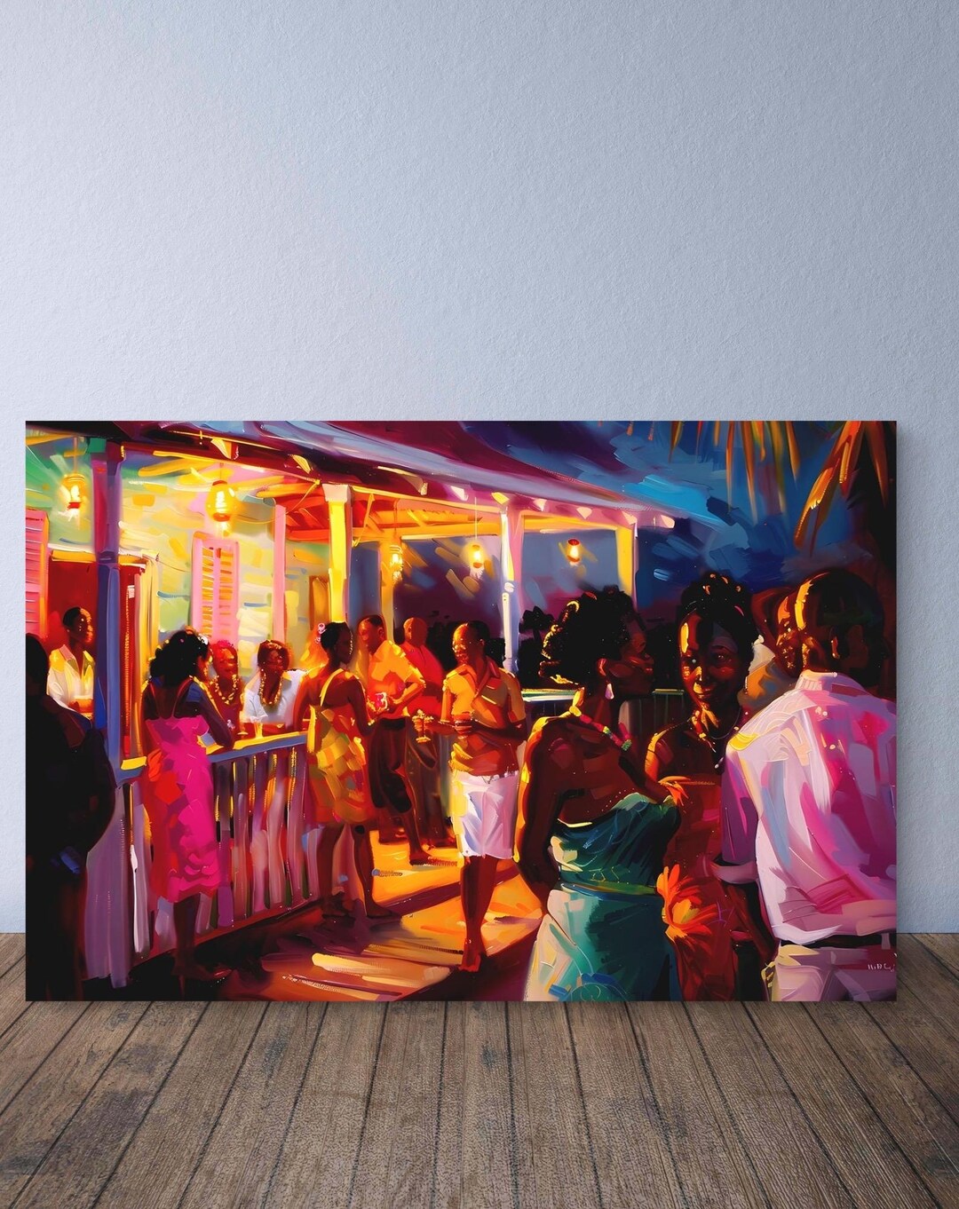 Barbados Nightlife Art Print Caribbean Party Painting Colourful Island ...