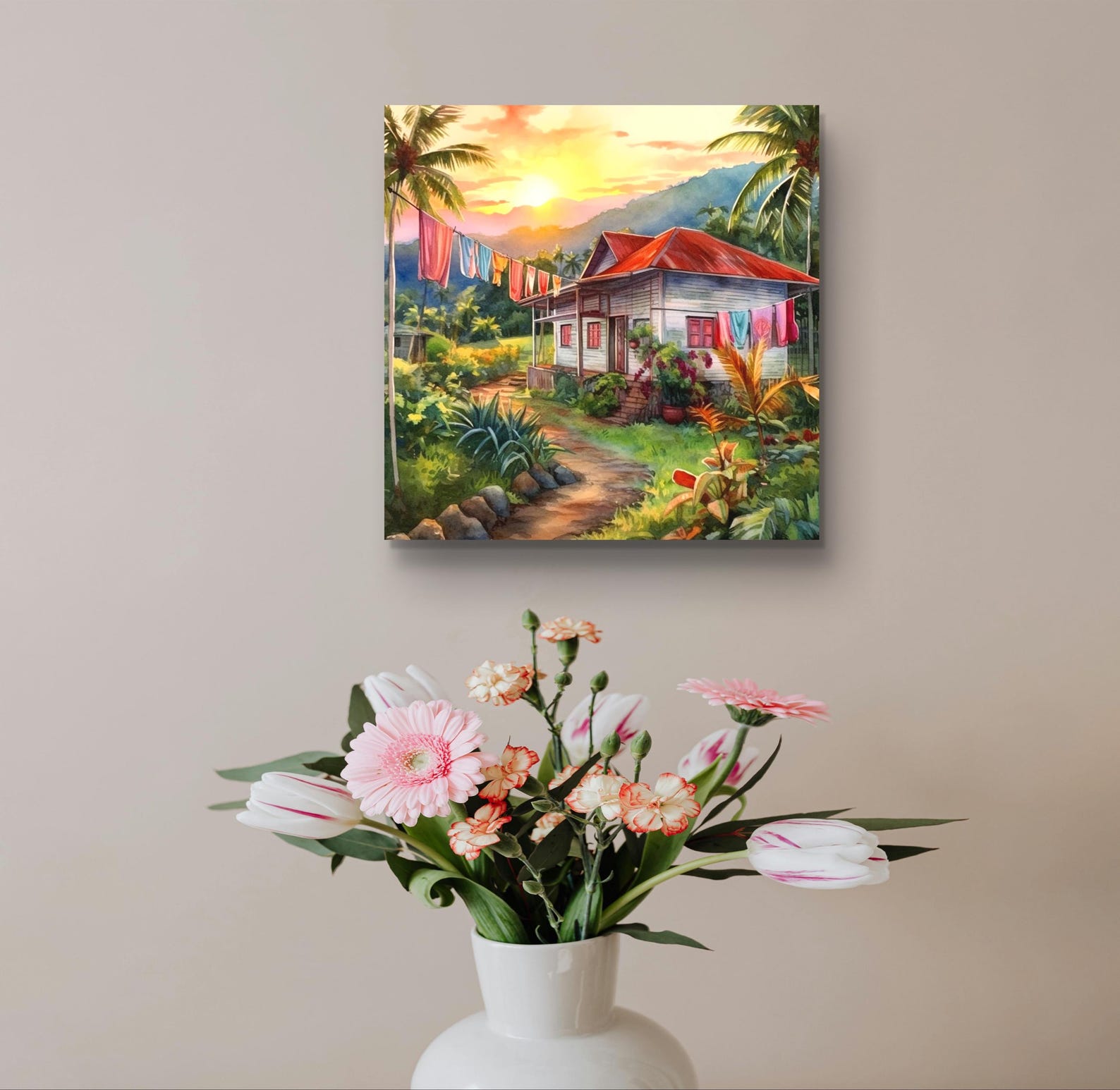 House in Jamaica Hills, Caribbean Canvas Art, Jamaican Art Piece ...