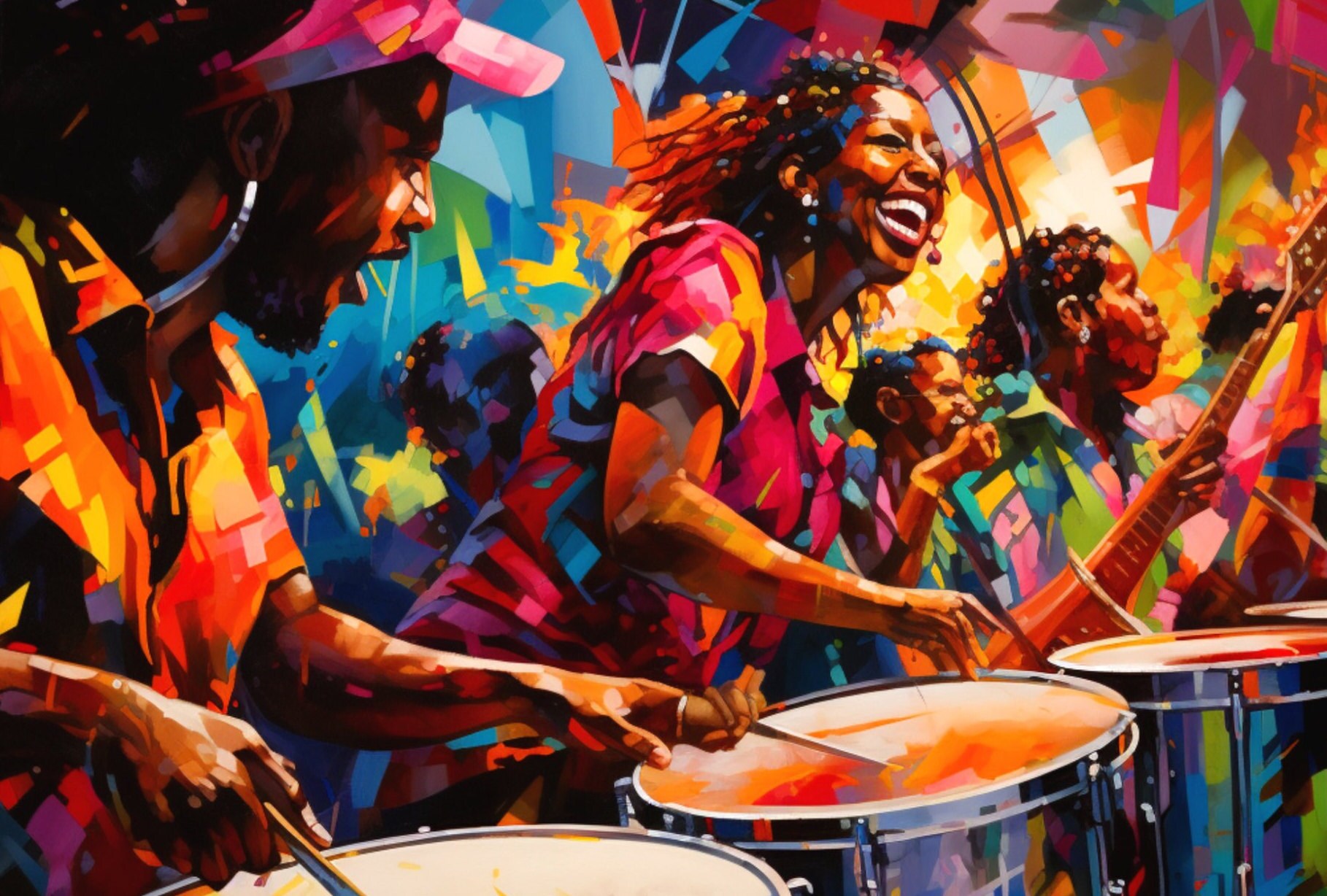 Trinidad Art of Band Playing Music in Carnival, Canvas Caribbean Art ...