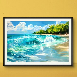 Caribbean Beach Print Barbados Beach Shoreline Art Tropical Art Print ...