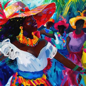 Bright Colorful Haitian Carnival Lady Dancing in Costume - Vibrant ...