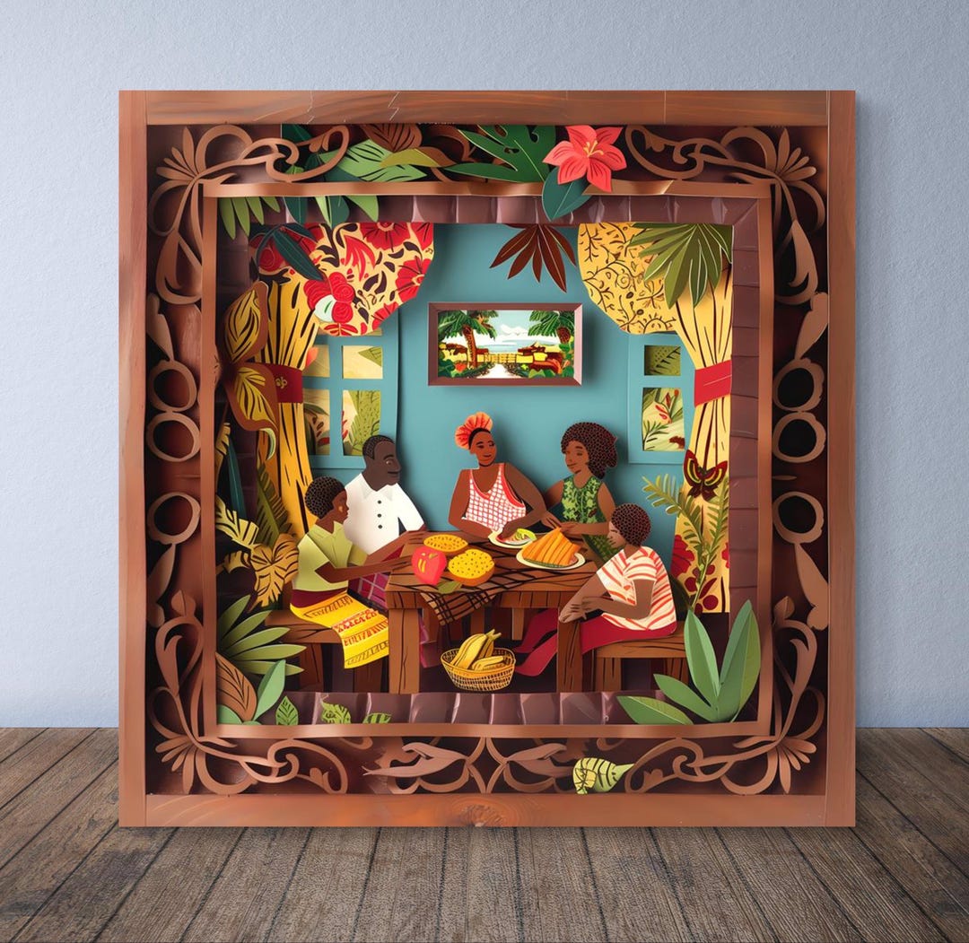 Caribbean Family Dinner Papercut-style Wall Art - Authentic Island ...