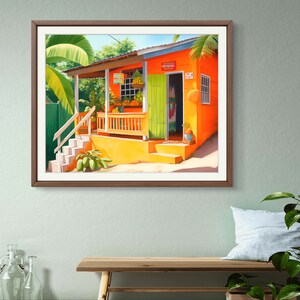 Art for Caribbean House Print Colorful House Painting Caribbean Island ...