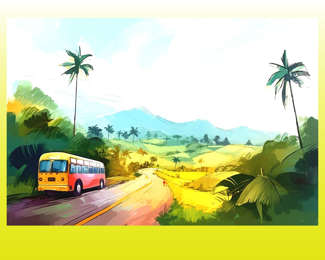 Jamaica Art Painting of Bus Ride in the Jamaican Countryside - Etsy