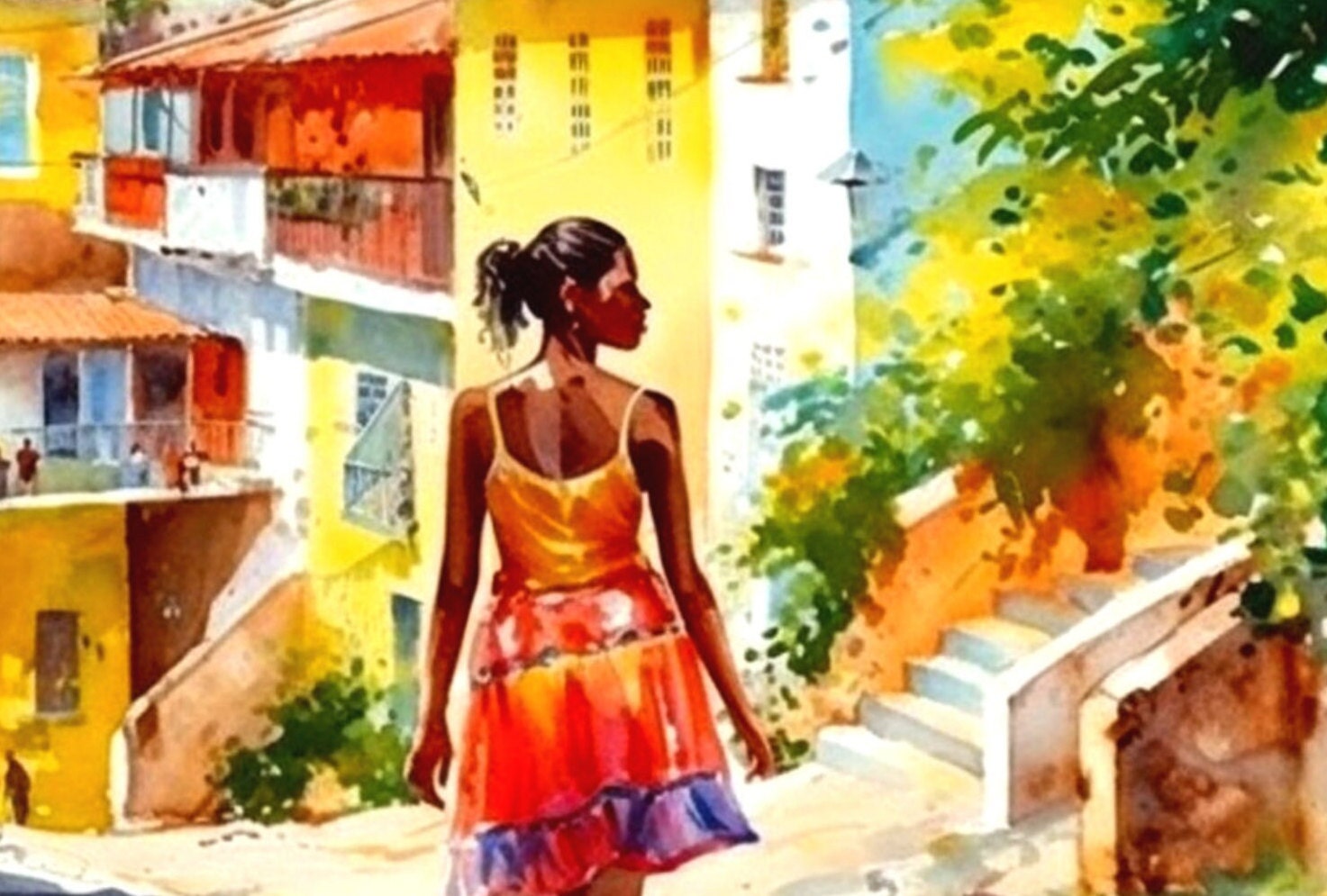 Caribbean Watercolor of Girl in Jamaica, Caribbean Wall Art, Jamaican ...