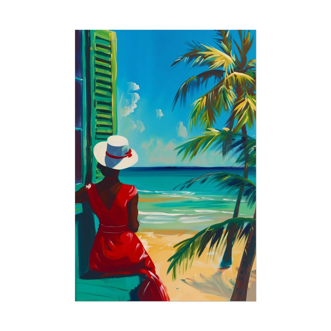 Artful Caribbean Sea Art of Lady and Caribbean Beach Art Poster - Etsy